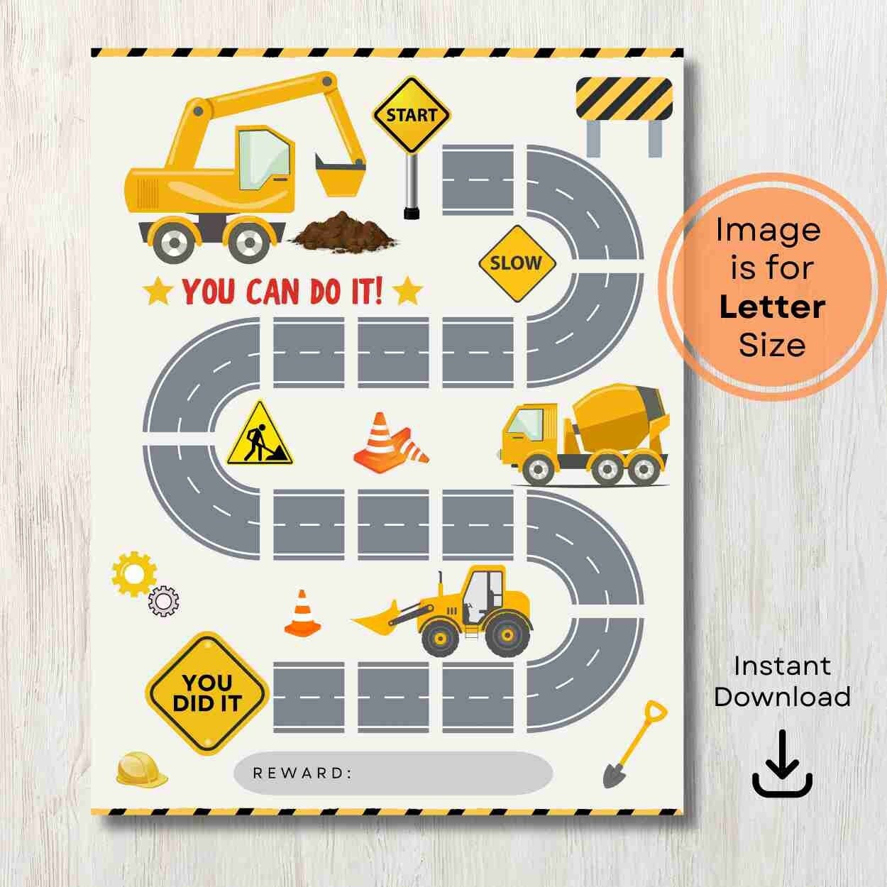 Printable Reward Chart, Digger Reward Chart, Instant Digital Download ...