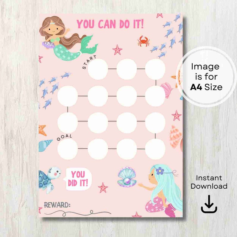 Reward Chart, Printable Reward Chart, Mermaid Reward Chart, Instant ...