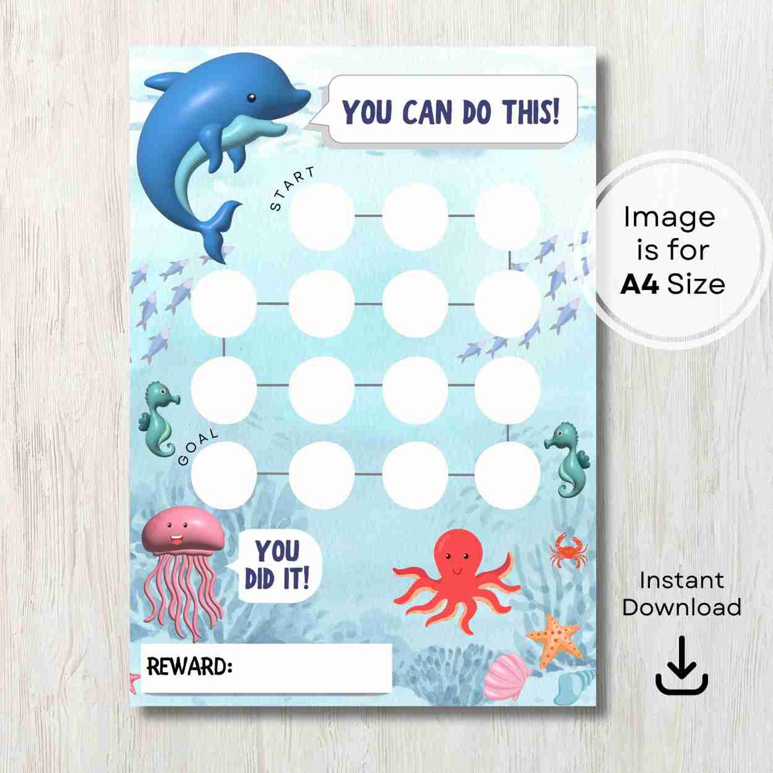 Printable Dolphin Reward Chart, Reward Chart for Toddler, Potty Chart ...