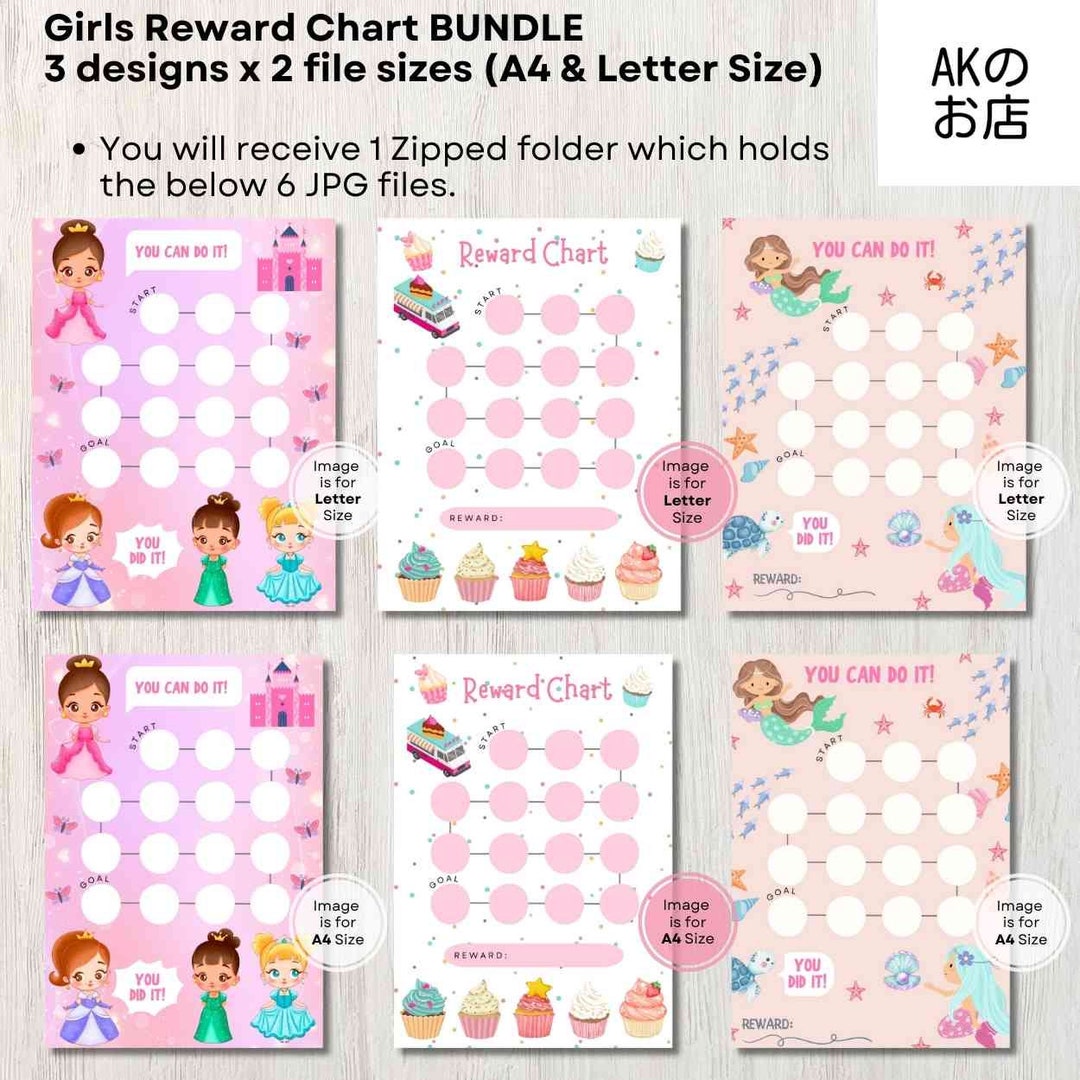 Girls Reward Chart BUNDLE, Potty Training Chart, Kids Reward Chart ...