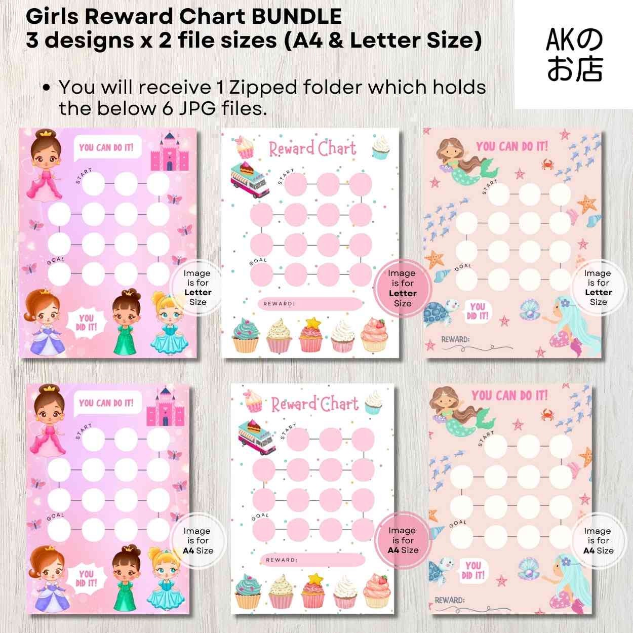 Girls Reward Chart BUNDLE, Potty Training Chart, Kids Reward Chart ...