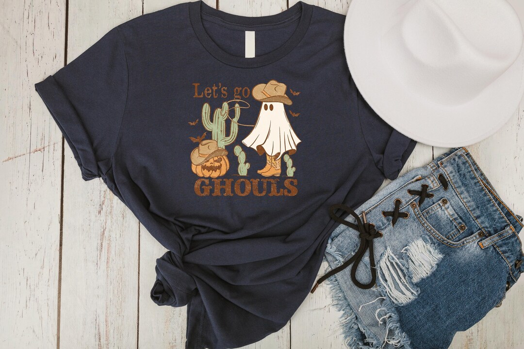 Let's Go Ghouls Women's Halloween T-shirt, Cute Ghost Fall Meme Shirt ...