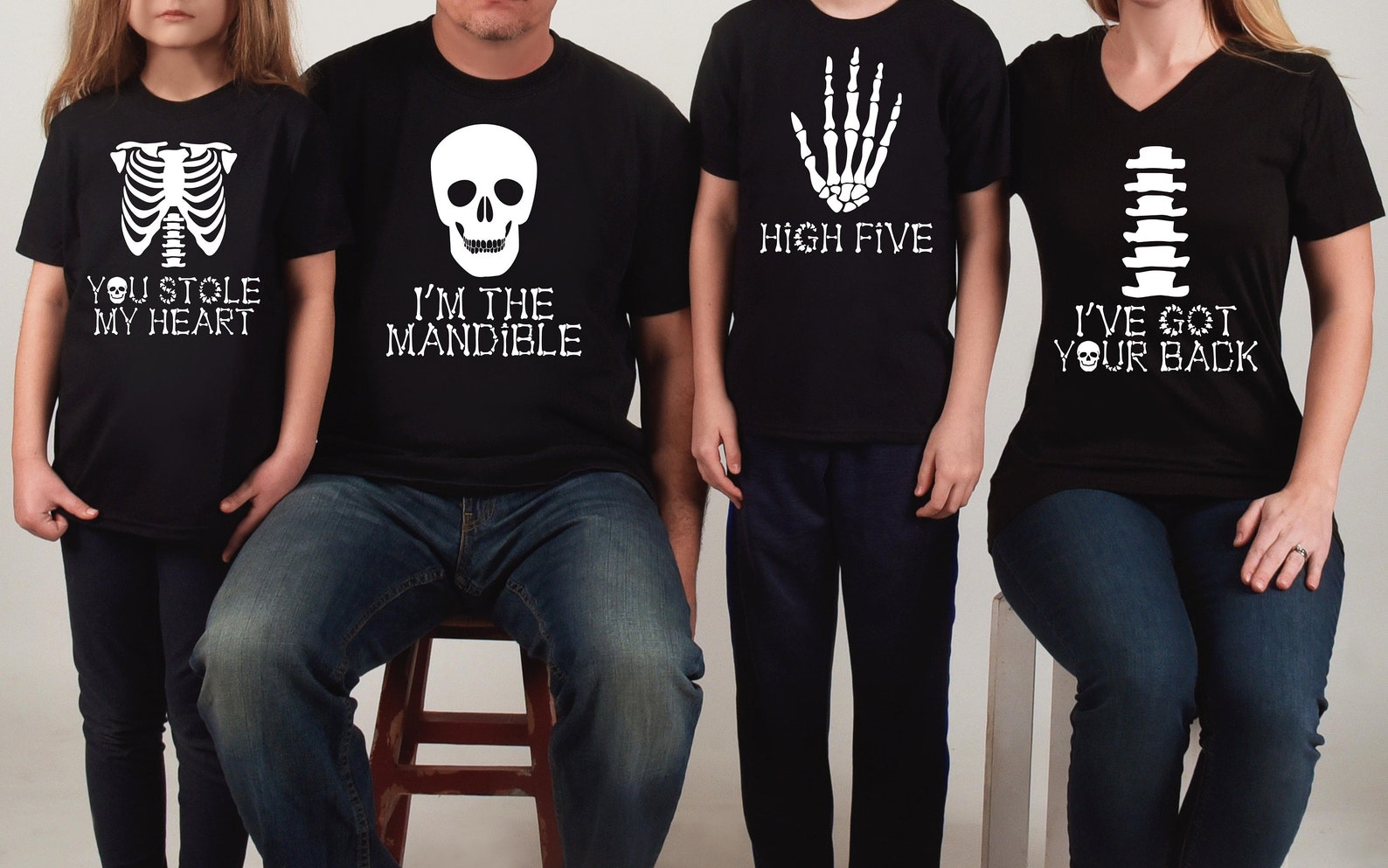 Family Skeleton Costume, Black Halloween T-shirt, Matching Group / Work ...