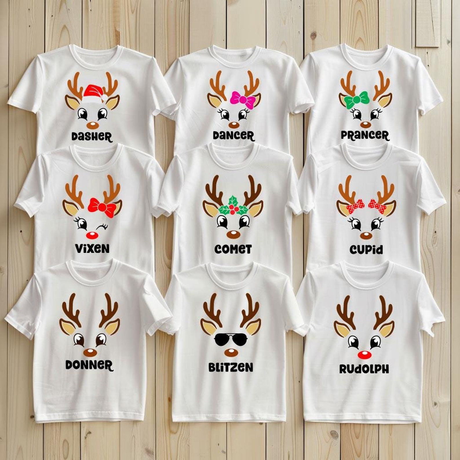 Santa's Reindeer Family Matching T-shirts, White Christmas Shirts ...