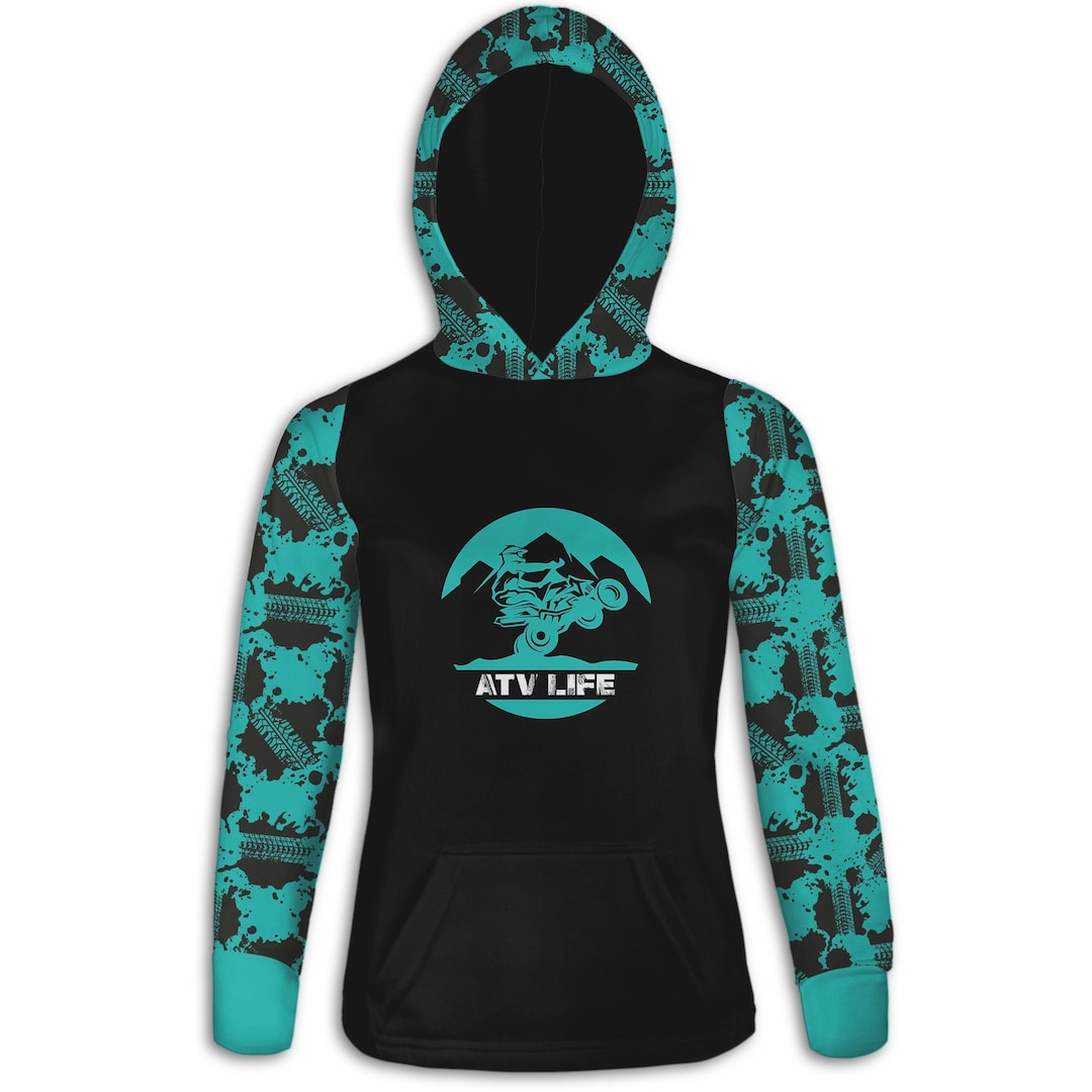Women's Teal ATV Life Hoodie, 4 Wheeling T-shirt, Tire Tracks ...
