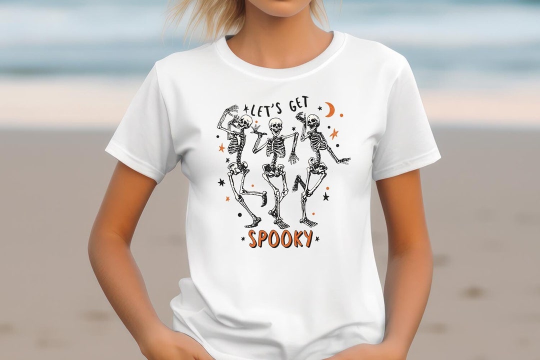 Let's Get Spooky Adult Halloween T-shirt, Spooky Skeleton Work Group ...