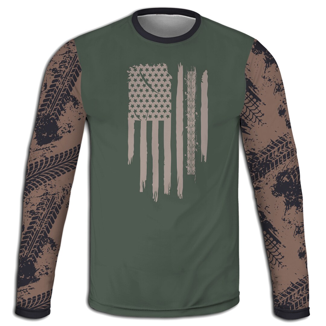Men's American Flag & Tire Tracks Hoodie, Off-roading T-shirt, USA Long ...