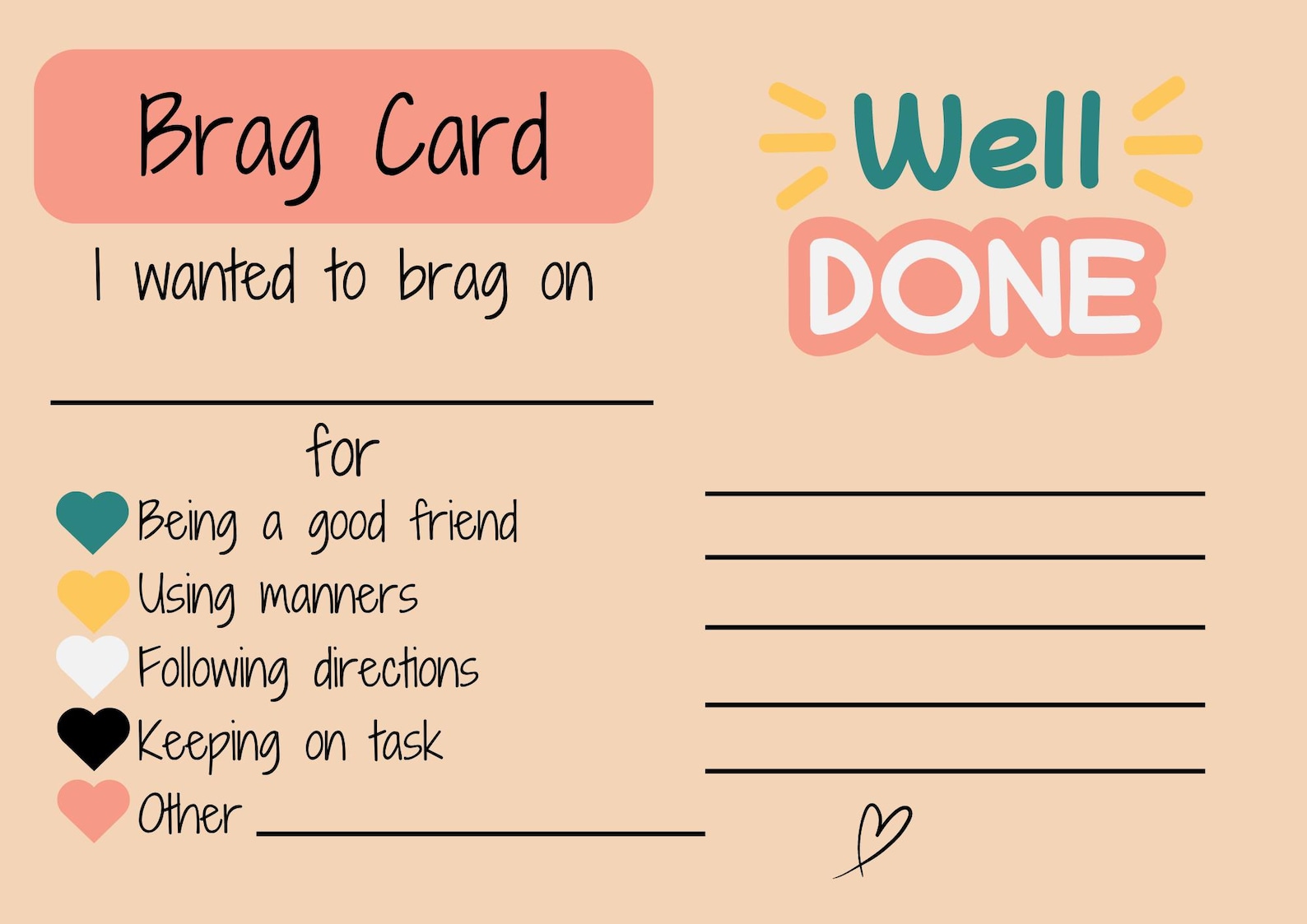 BRAG CARD for Teachers -- Student Appreciation, Student Encouragement ...