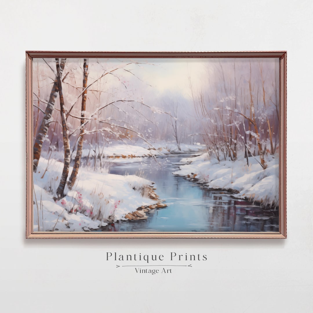 Snowy Riverside: Serene Winter Scene Amongst Bare Trees Landscape ...