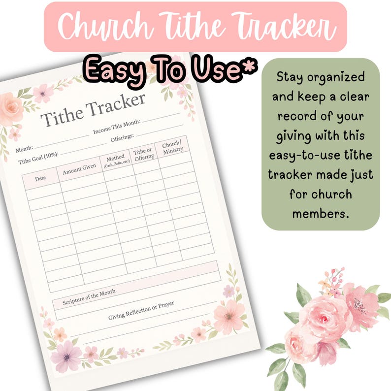 Tithe Tracker Printable and Editable Monthly Tithing & Offering Log | Christian Giving Journal ...