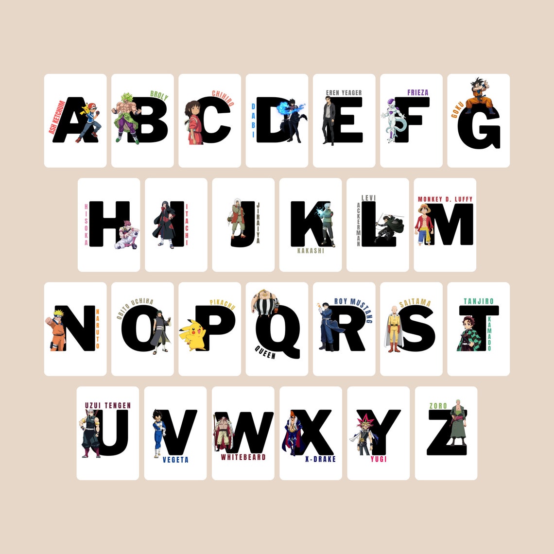 Anime Alphabet ABC Flashcards Printable Anime Homeschool - Etsy Canada