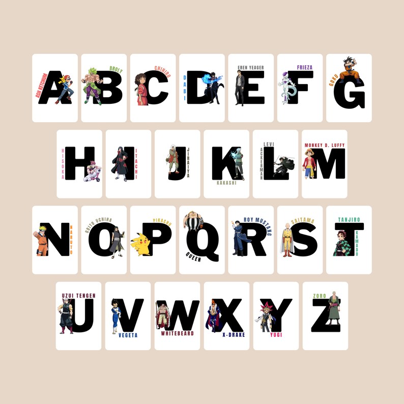 Anime Alphabet ABC Flashcards Printable Anime Homeschool - Etsy