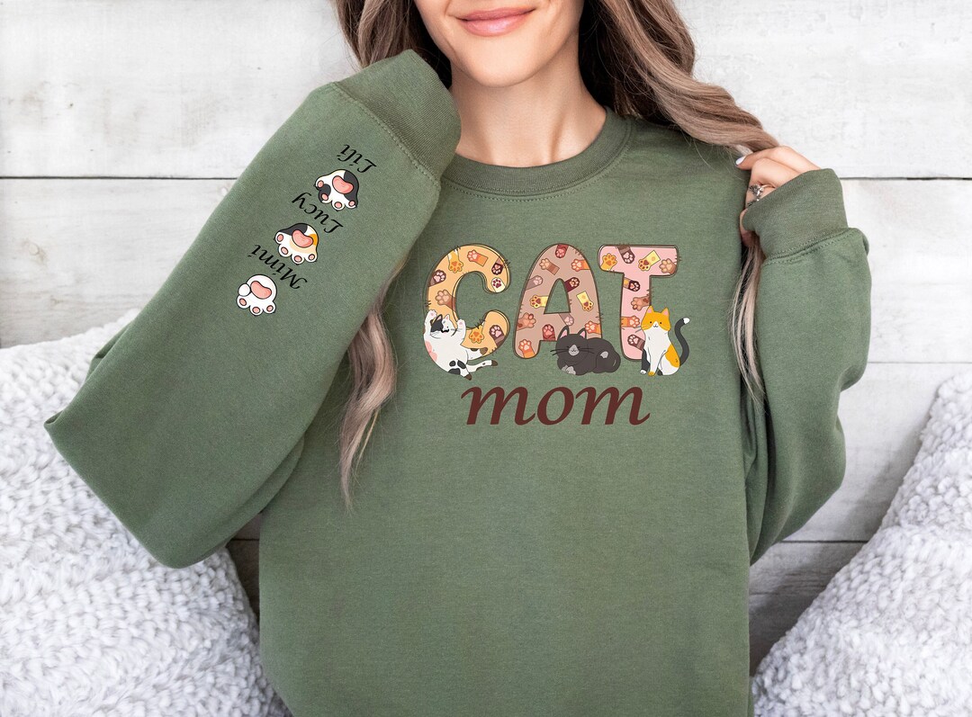 Custom Cat Mom Shirt, Cat Mom Gift Sweatshirt With Names, Mother's Day ...