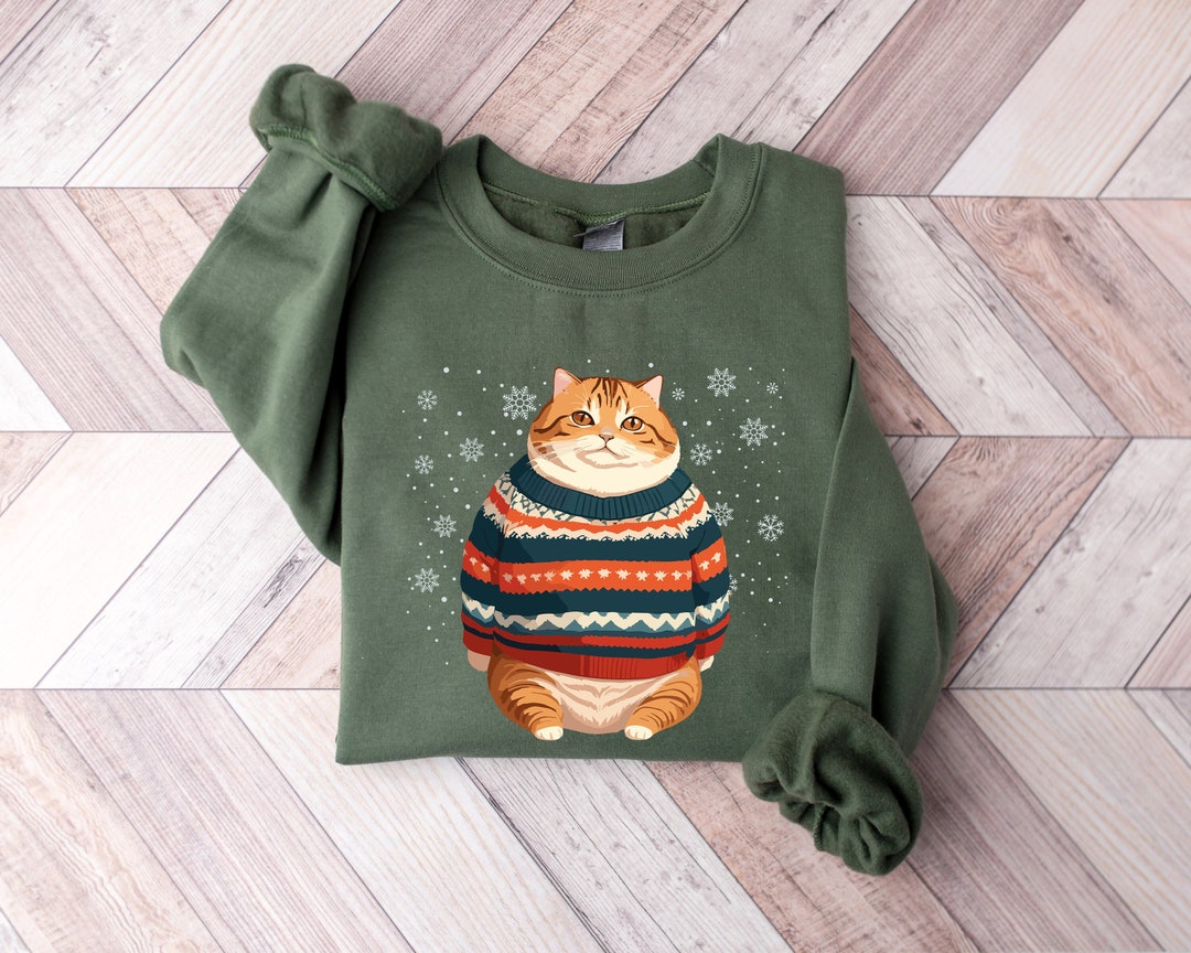 Fat Cat in Sweater Sweatshirts, Cat Lover Graphic Hoodie, Unisex ...