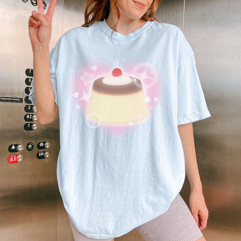 Kawaii Pudding T-shirt Cute Flan Tshirt Japanese Dessert Graphic Shirt ...