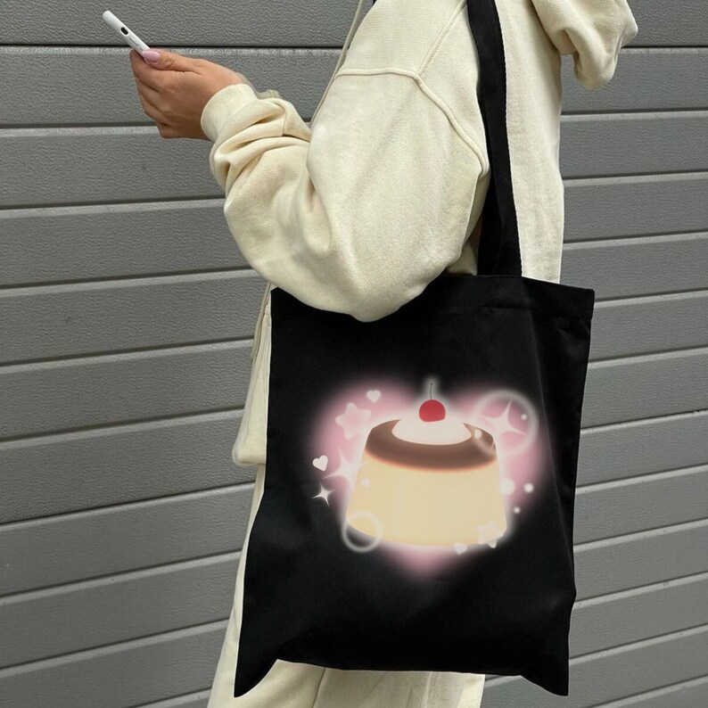 Kawaii Flan Tote Bag Cute Pudding Canvas Totebag Japanese Dessert Tote ...