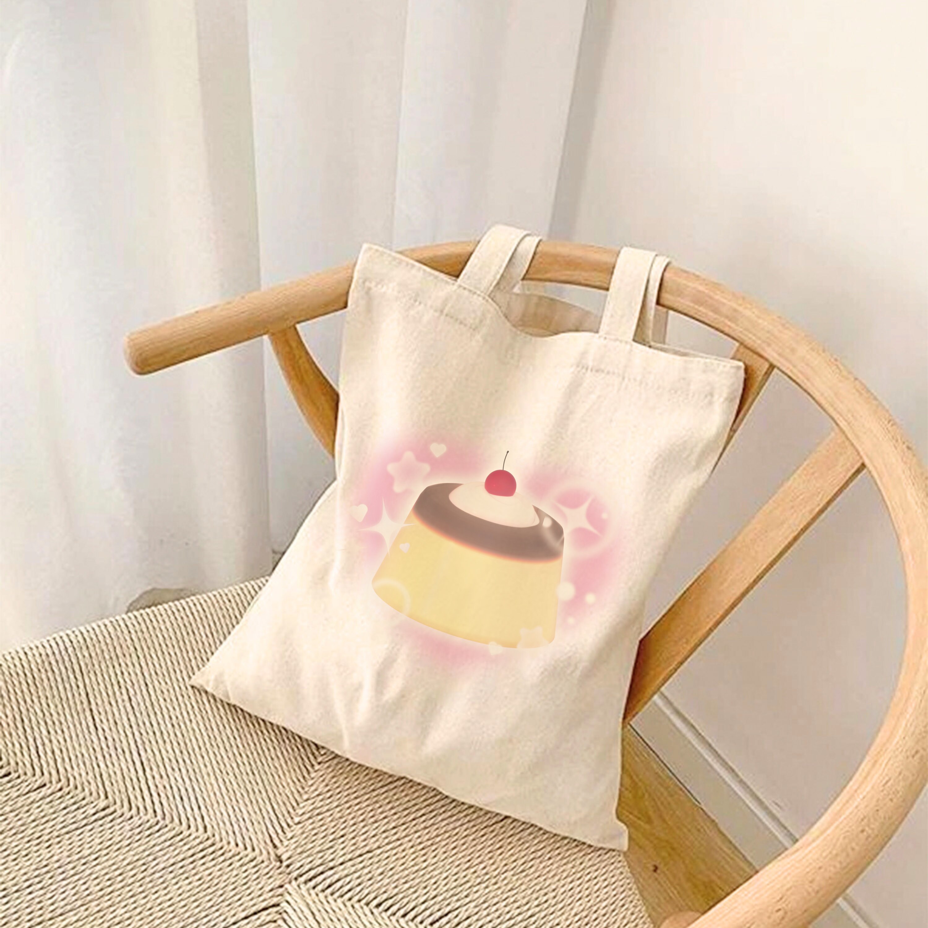 Kawaii Flan Tote Bag Cute Pudding Canvas Totebag Japanese Dessert Tote ...