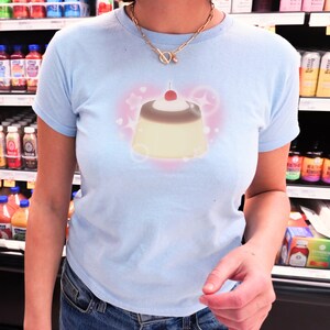 Kawaii Pudding Baby Tee Cute Flan Tshirt Japanese Dessert Graphic Shirt ...