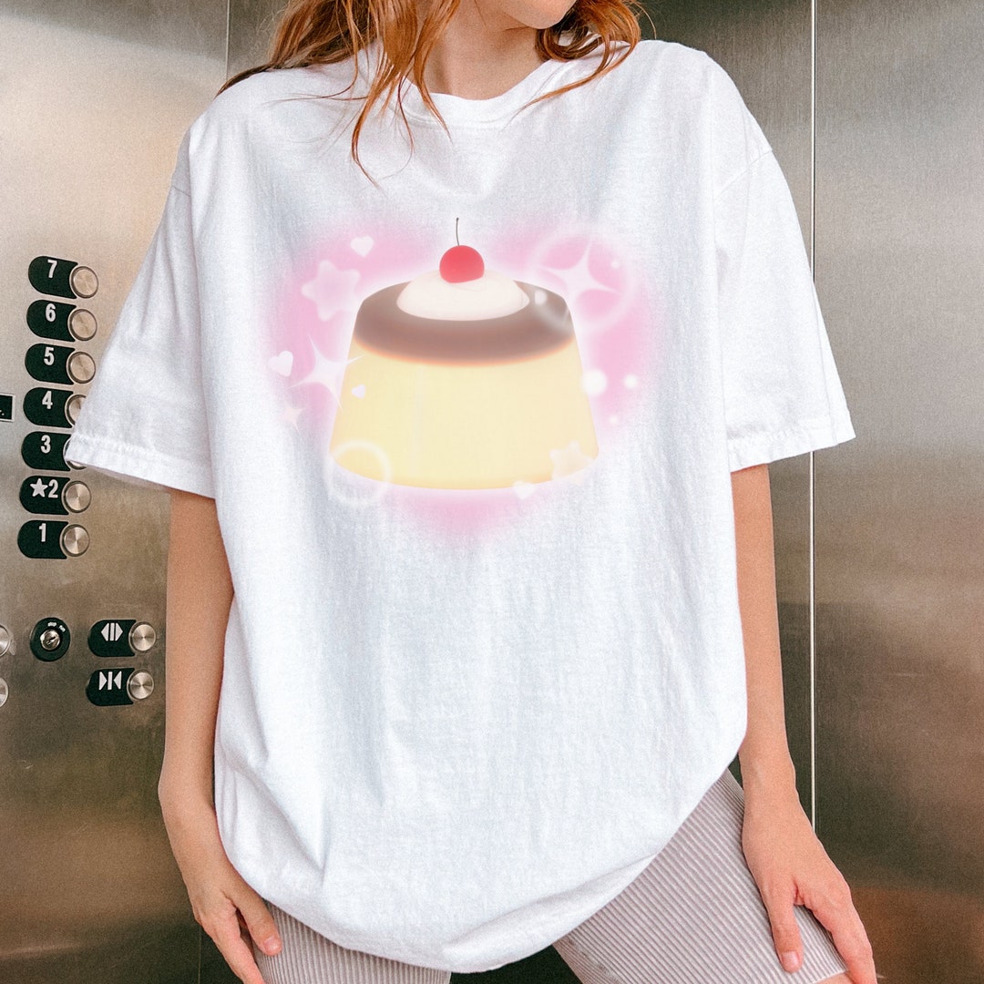 Kawaii Pudding T-shirt Cute Flan Tshirt Japanese Dessert Graphic Shirt ...