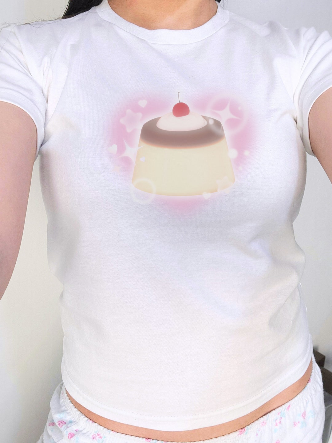 Kawaii Pudding Baby Tee Cute Flan Tshirt Japanese Dessert Graphic Shirt ...