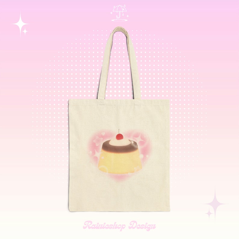 Kawaii Flan Tote Bag Cute Pudding Canvas Totebag Japanese Dessert Tote ...