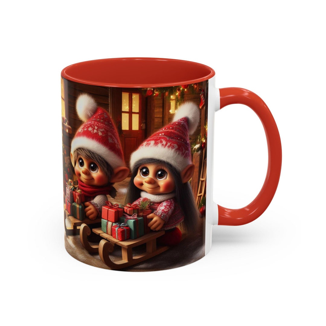 Holiday Christmas Coffee Mug Featuring Cute Elves, Christmas Trolls 11 ...