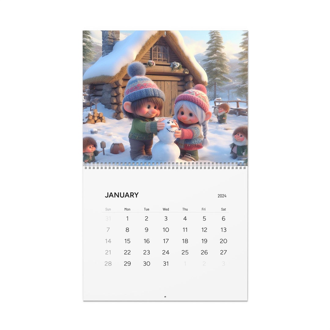 Wall Calendar With Elves and Cute Trolls for 2024 for All Ages - Etsy