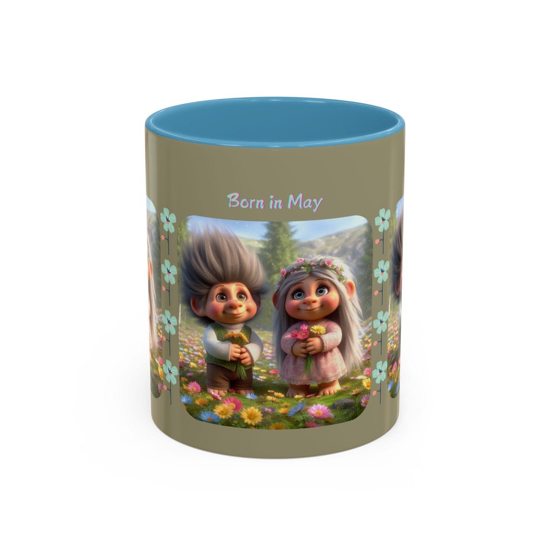 May Birthday Month Mug With Cute Friendly Trolls, Elves; Gifts for Both ...