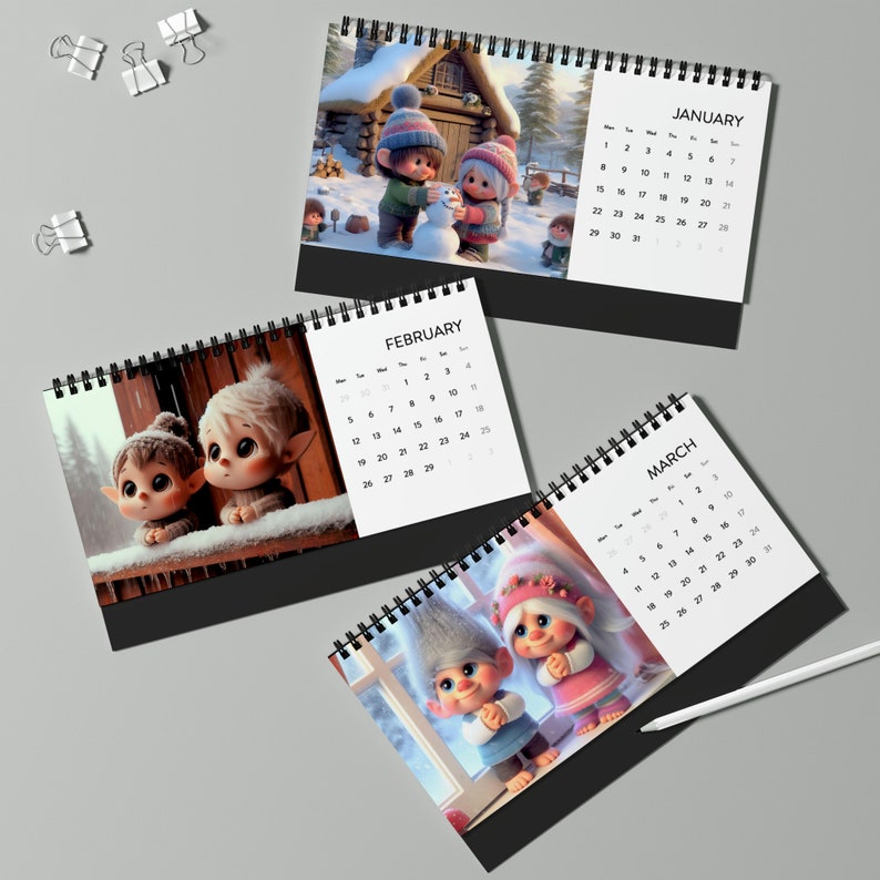 Desk Calendar for 2024 With Happy Cute Trolls for the New Year or ...