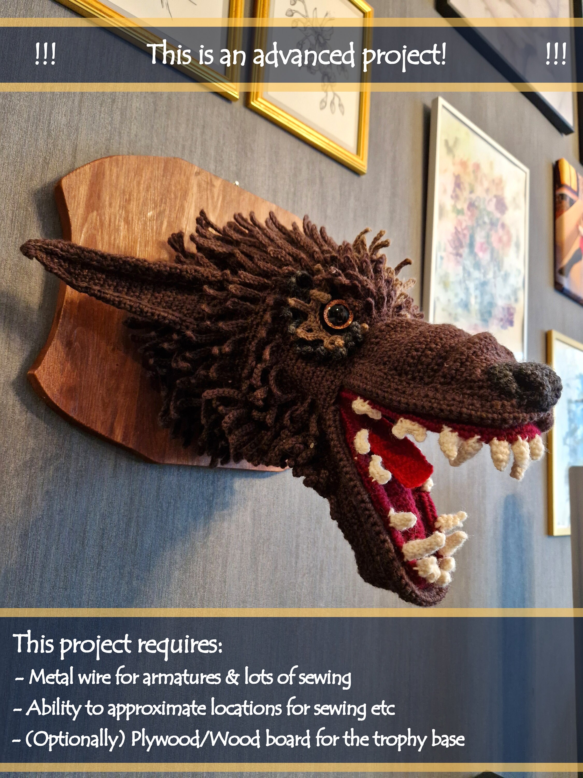 Werewolf Head Mounted Trophy Crochet Pattern Advanced Fantasy Wall ...