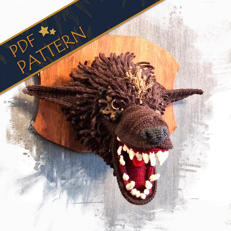 Werewolf Head Mounted Trophy Crochet Pattern Advanced Fantasy Wall ...