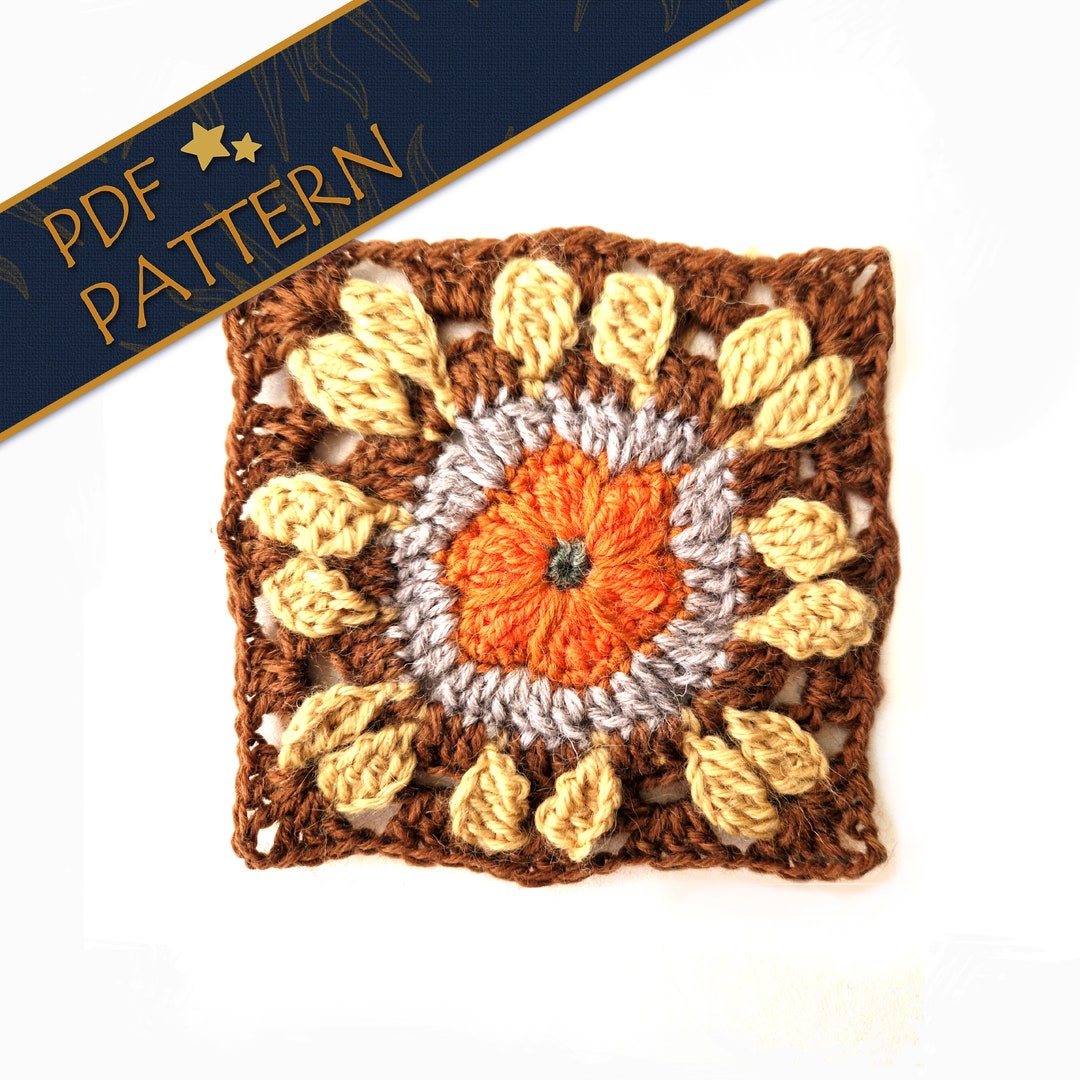 Fall Harvest Granny Square Crochet Pattern - Pumpkin and Fallen Leaves ...
