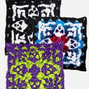 Skull Yard Granny Square Crochet Pattern - Spooky Gothic Skull & Bones ...