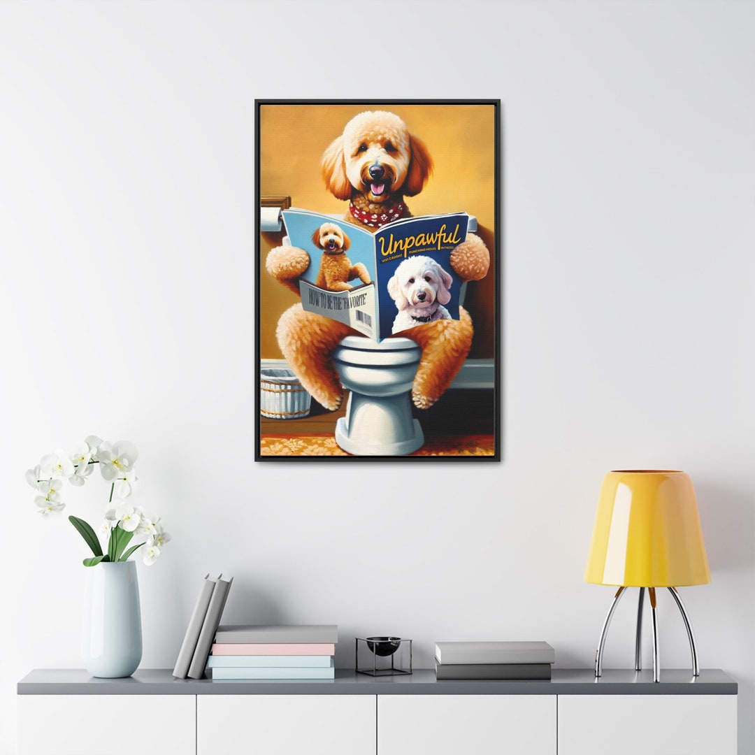 Goldendoodle Toilet Pet Portrait, Dog Reading Magazine, Funny Dog ...