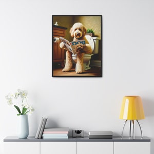 Goldendoodle Toilet Portrait Framed Canvas, Doodle Sitting on Toilet ...