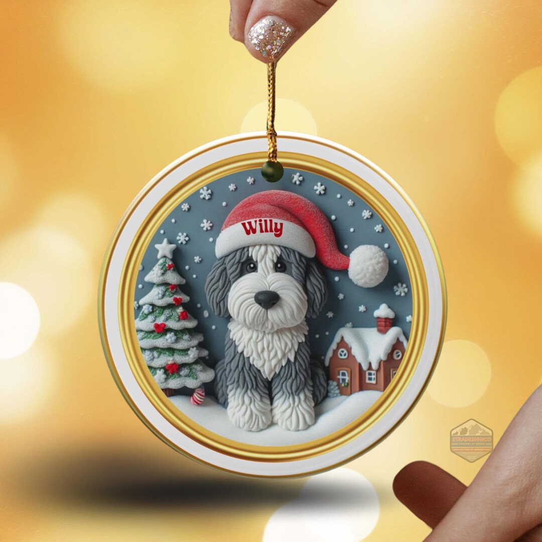 Personalized Sheepadoodle Ceramic Ornament - Two Sided Holiday Scene - Etsy
