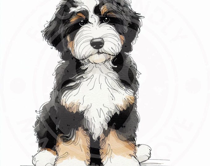 Bernedoodle Watercolor Designs: 5 Doodle Dog PNG Designs (digital ...