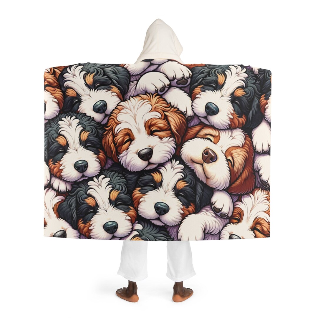 Ultra-cozy Bernedoodle Snuggling Hooded Sherpa Fleece Blanket warm ...