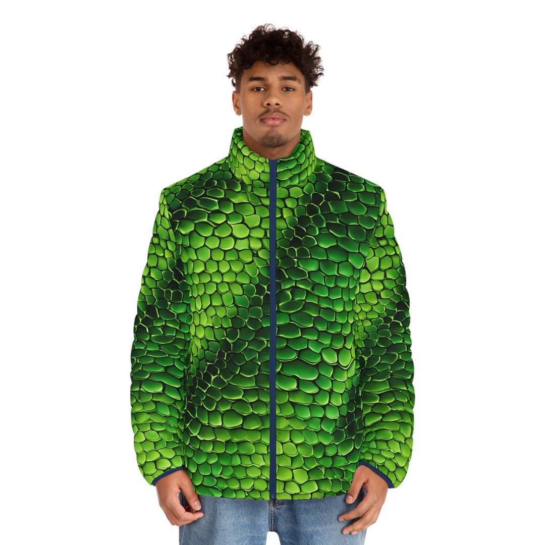 Puffer Jacket, Green Snake Skin Print, Stylish Outerwear, Winter Coat ...