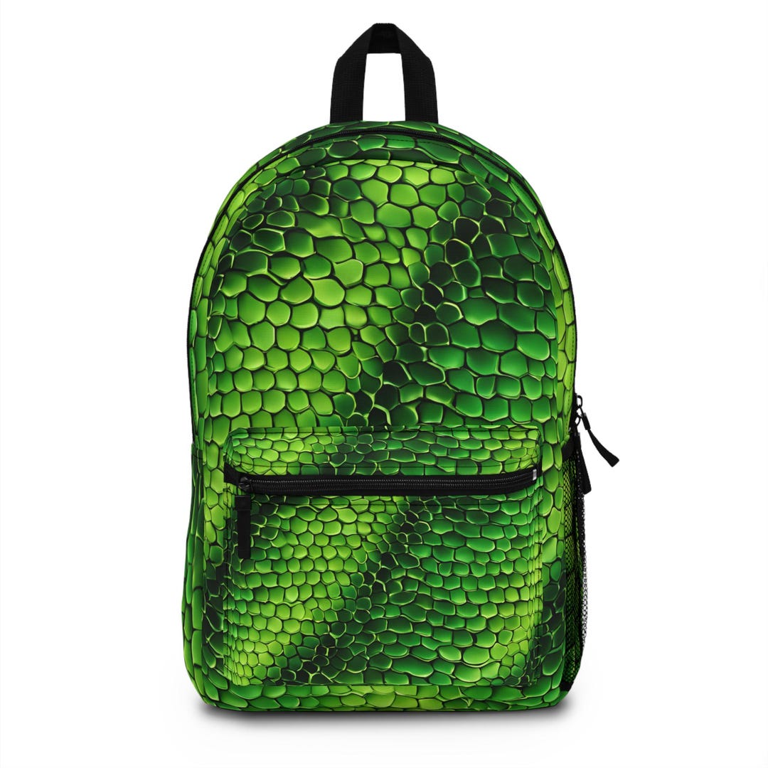 Snake Skin Backpack, Reptile Print Rucksack, Green Serpent Knapsack ...