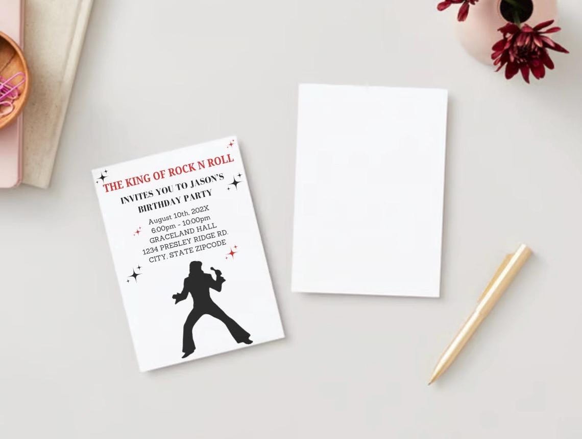Elvis Presley Invitation, Invitation, Birthday Party, King of Rock N ...
