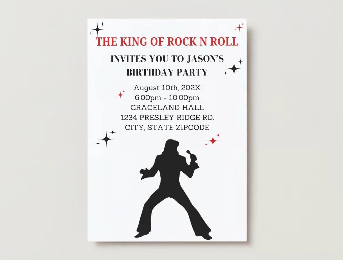 Elvis Presley Invitation, Invitation, Birthday Party, King of Rock N ...