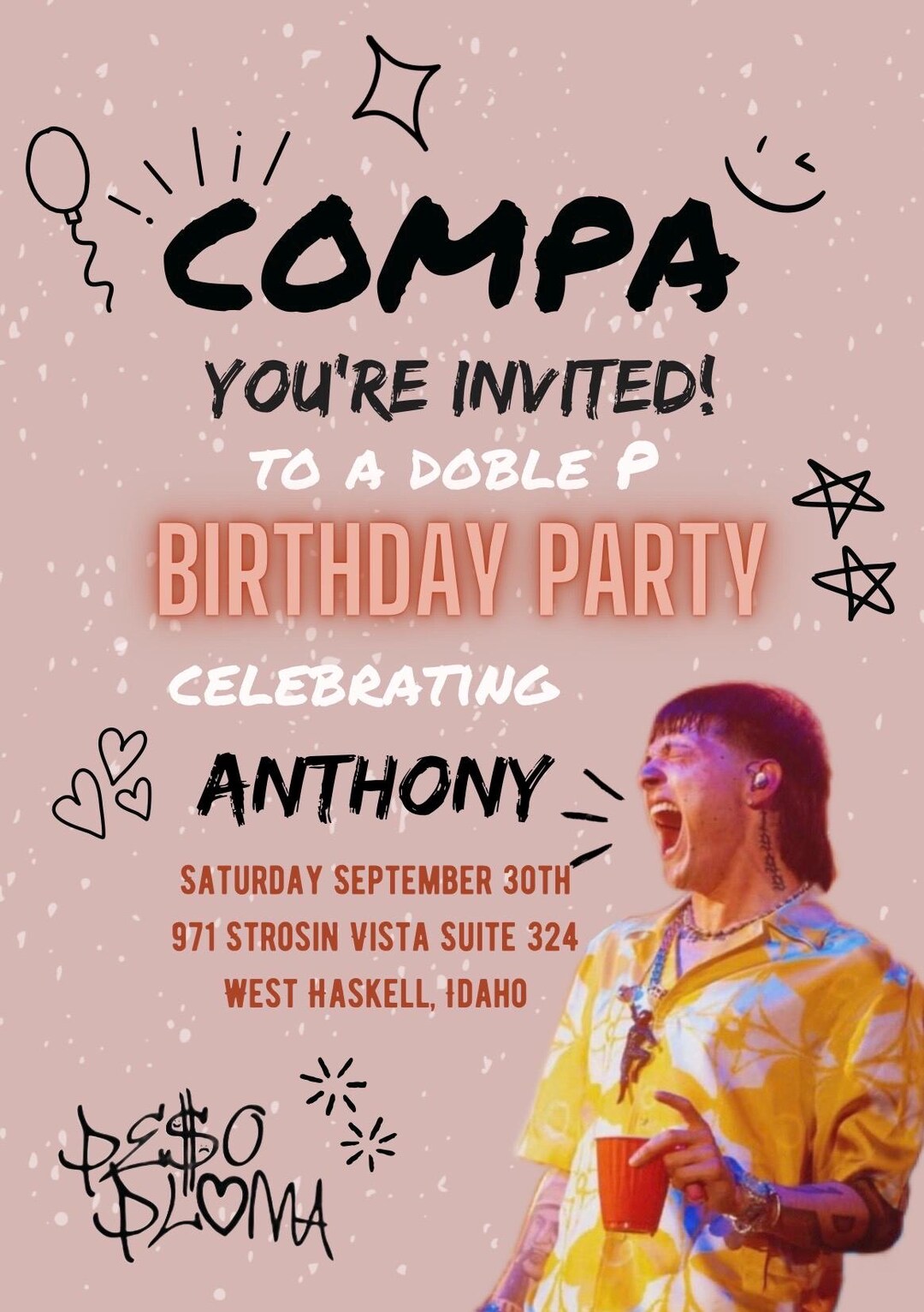 Doble P Birthday Party, Peso Pluma Invitation, Doble P Party, Peso ...