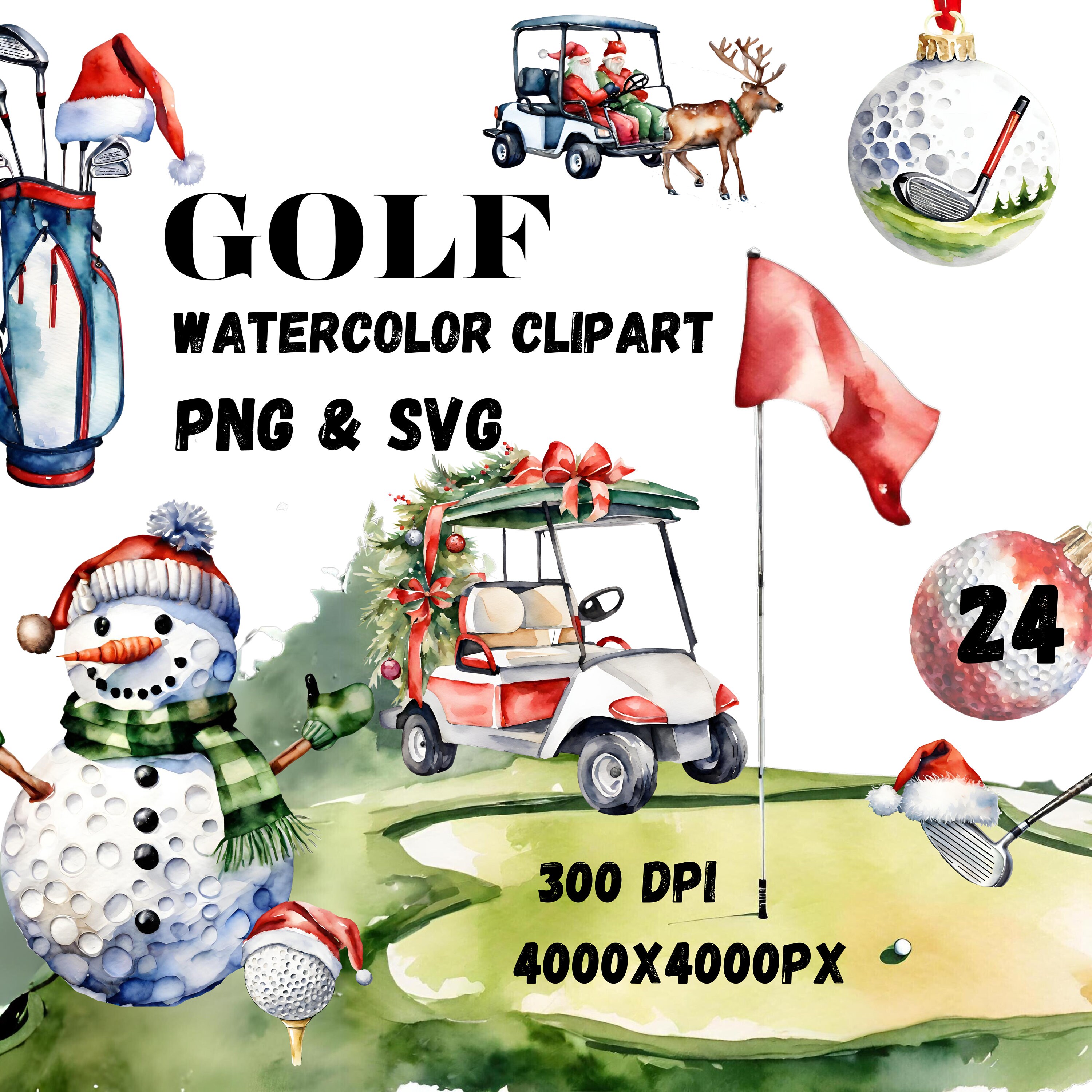 Christmas Golf Clipart Bundle, Golf PNG and Golf SVG, Golf Christmas ...