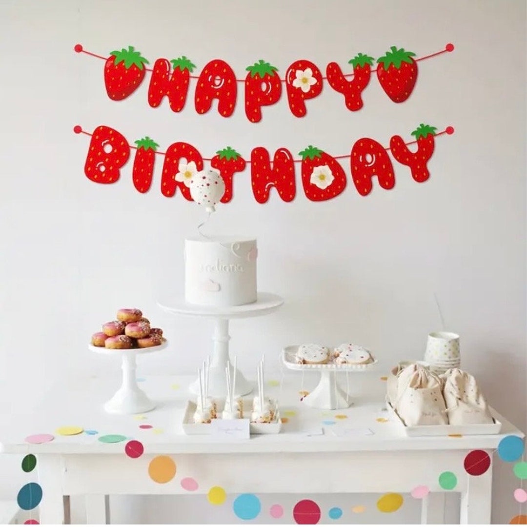 Strawberry Happy Birthday Banner, Berry Sweet Birthday Banner ...