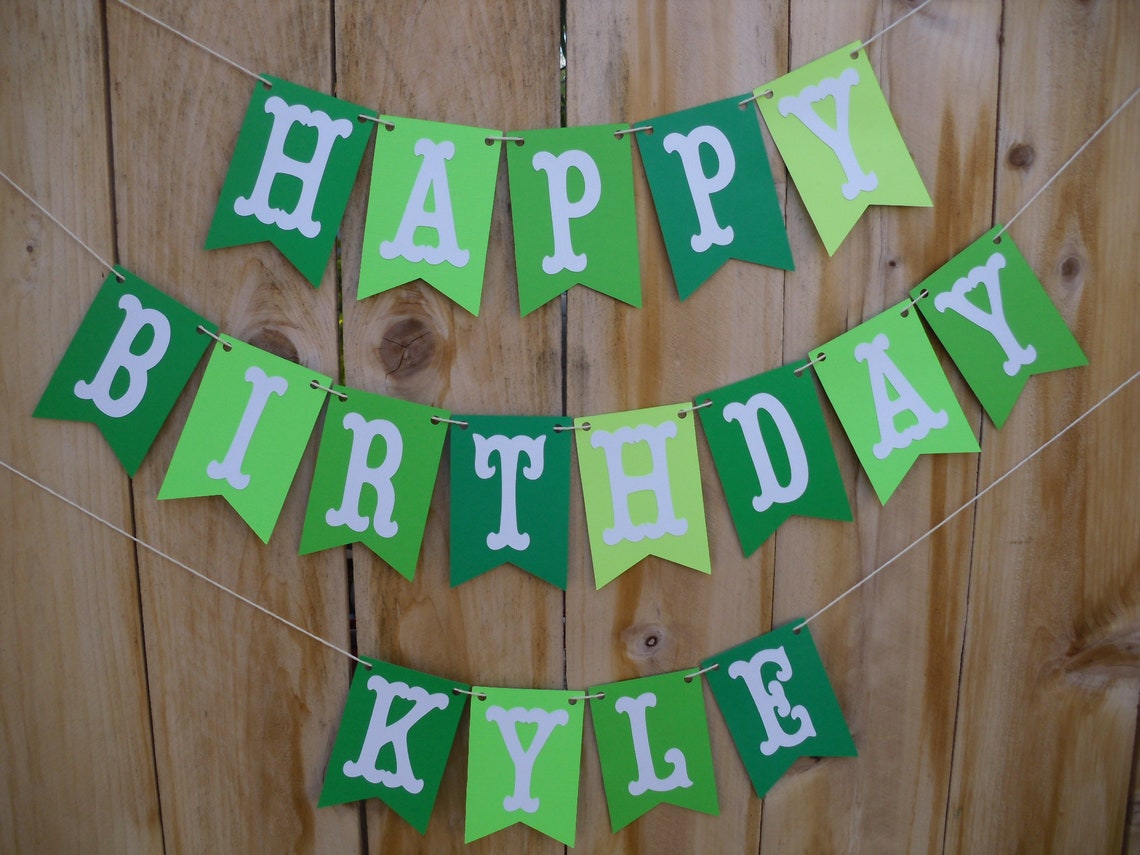 Shades of Green Happy Birthday Banner, Boy's Happy Birthday Banner ...