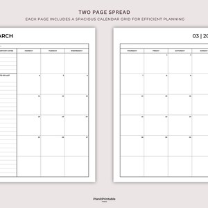 2024 Monthly Planner Printable, Dated Month on 2 Pages, Month at a ...
