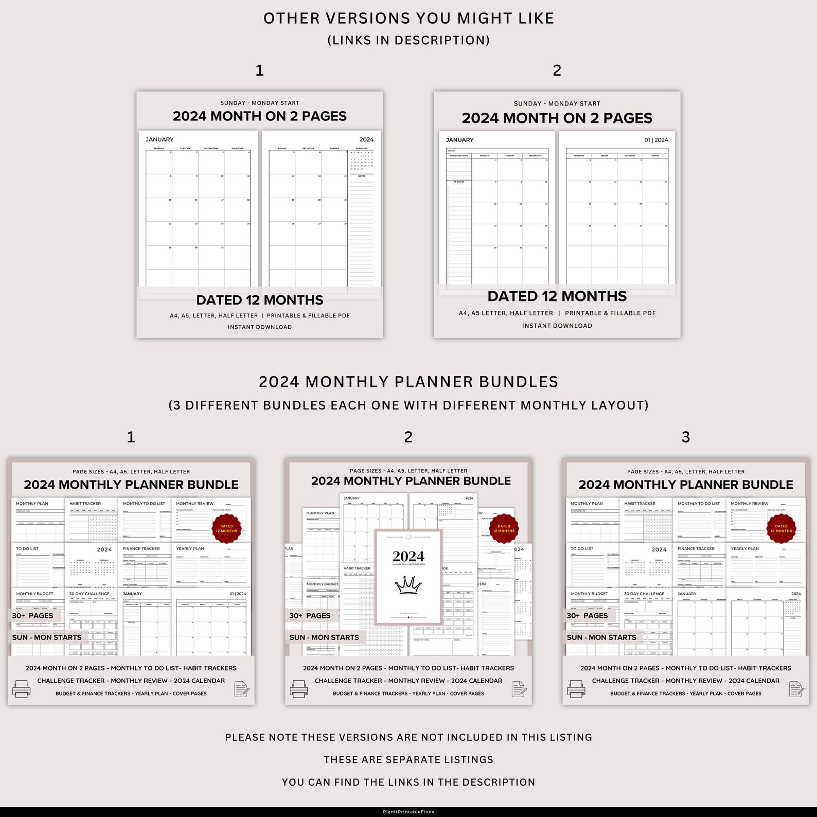 2024 Monthly Planner Printable, Dated Month on 2 Pages, Month at a ...