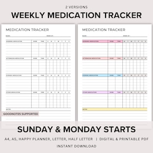 Weekly Medication Tracker Printable: Dosage & Prescription Log (PDF) - Etsy