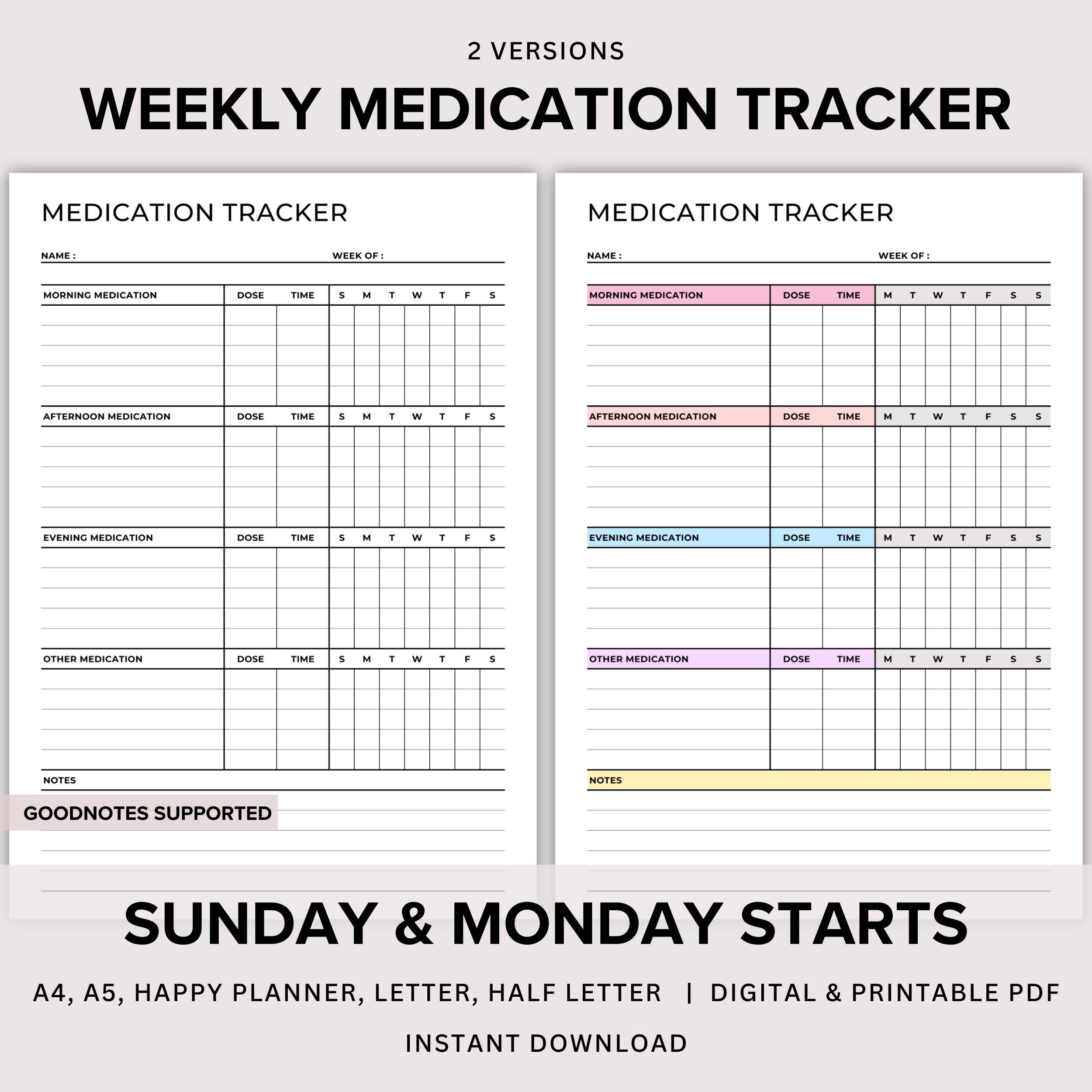 Weekly Medication Tracker Printable: Dosage & Prescription Log (PDF) - Etsy